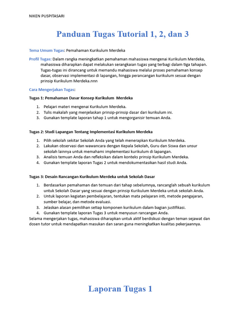 Panduan Dan Template Tugas Tuton 1, 2 Dan 3 | PDF