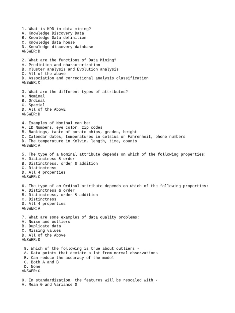 Quiz 1 | PDF | Data Mining | Data