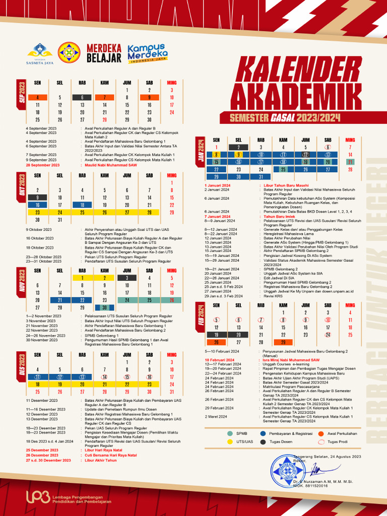Kalender Akademik Unpam & Jadwal Perkuliahan Gasal 2023-24 | PDF
