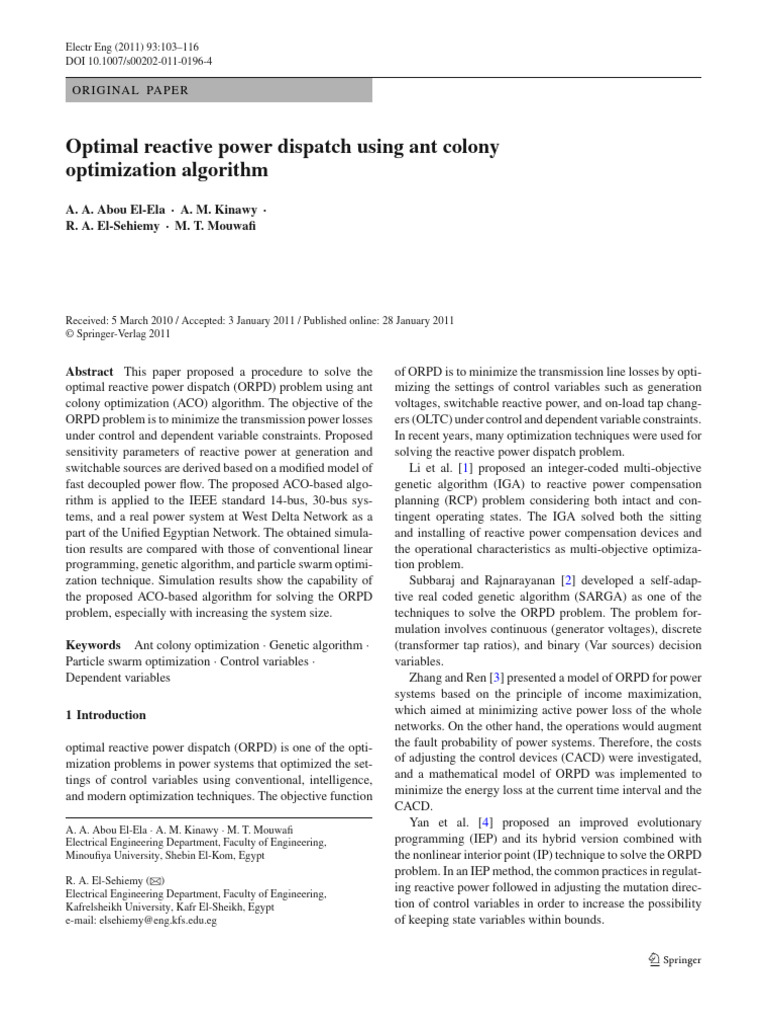 Optimal Reactive Power Dispatch Using Ant Colony Optimization Algorithm | PDF | Mathematical ...