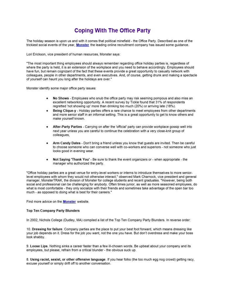 Coping With The Office Party | PDF
