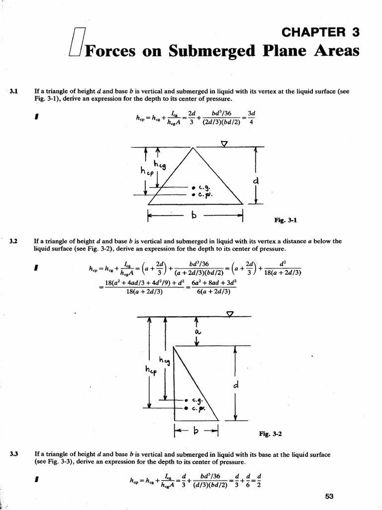Solved Problems - Fluid Flow - Forces on Submerged Plane Areas | PDF