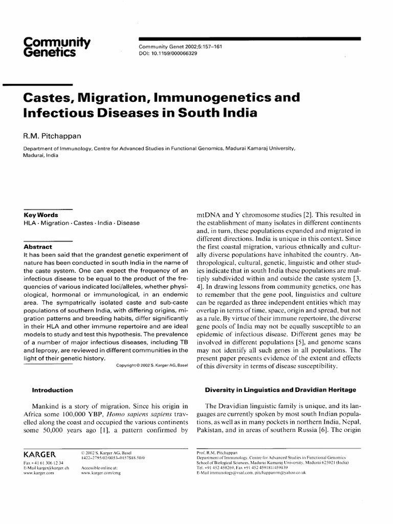 2002 Castes, Migration, Immunogenetics and Infectious Diseases | PDF