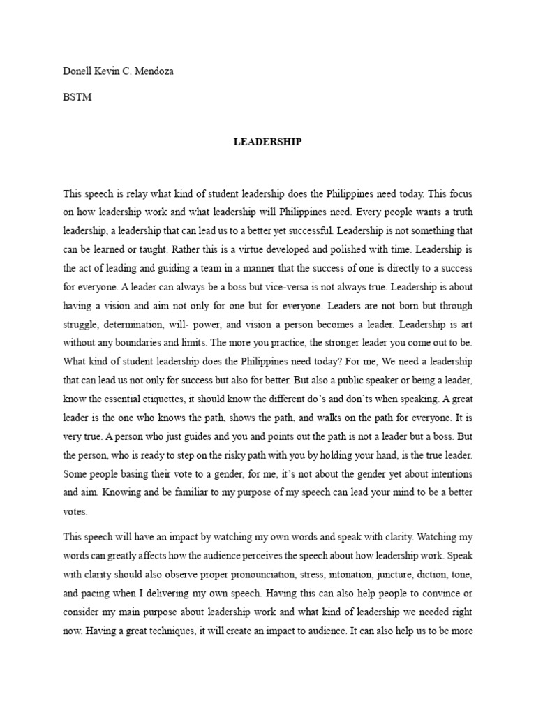 Speech About Leadership | PDF