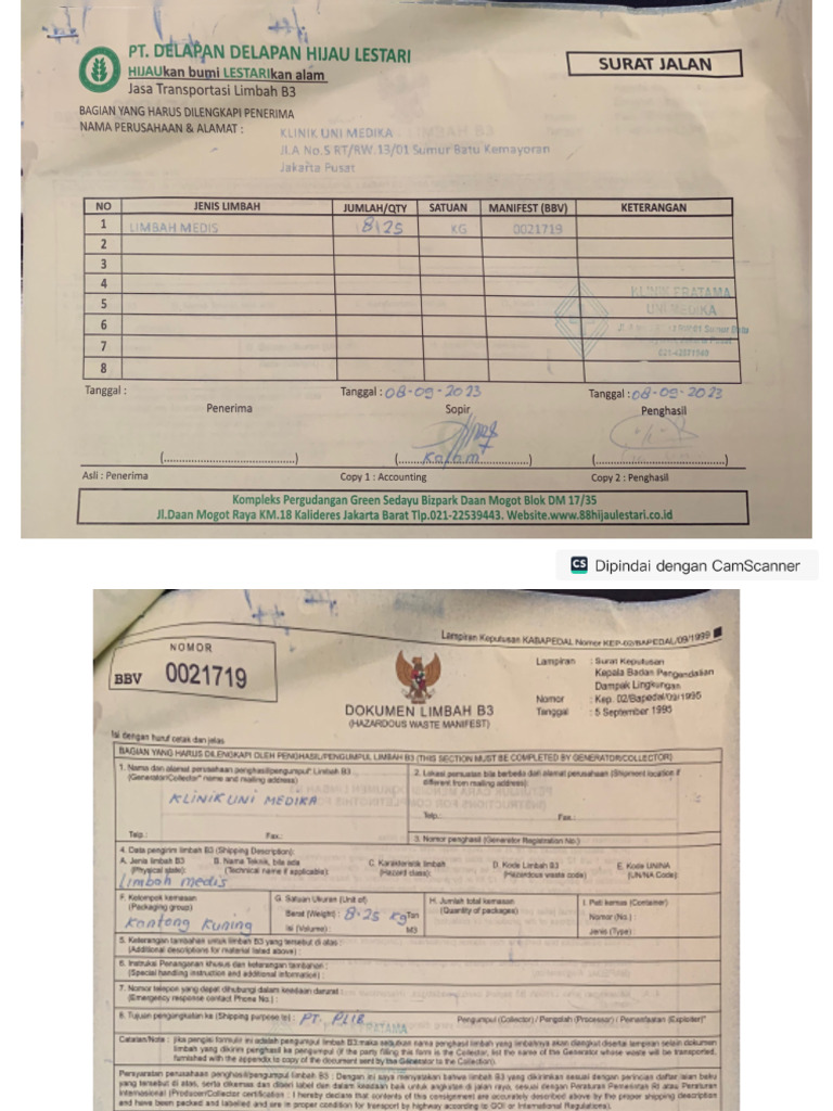 Dokumen Bukti Pengangkutan Limbah | PDF