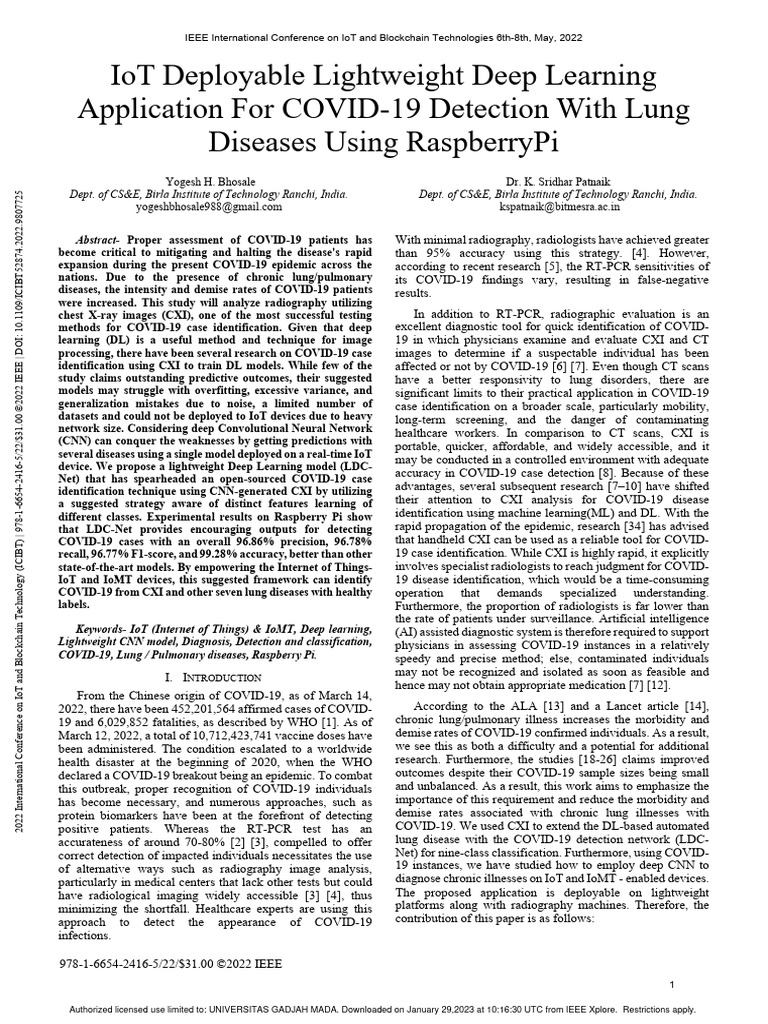 IoT Deployable Lightweight Deep Learning Application for COVID-19 Detection With Lung Diseases ...