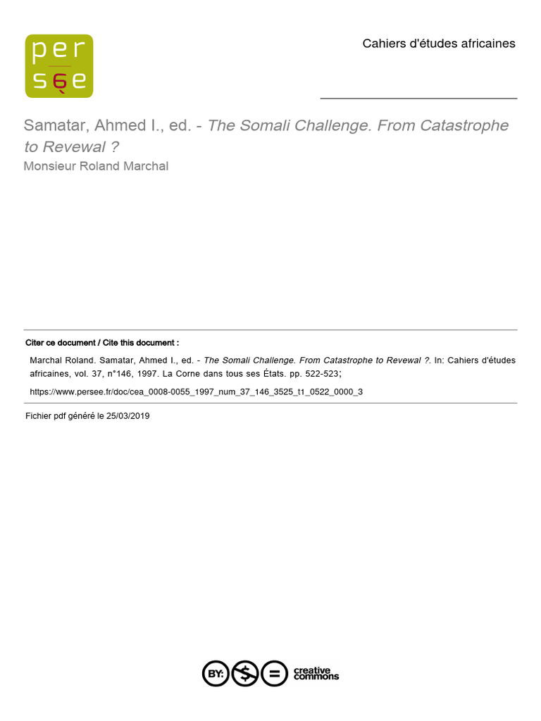 Samatar, Ahmed I., Ed. - The Somali Challenge. From Catastrophe To ...