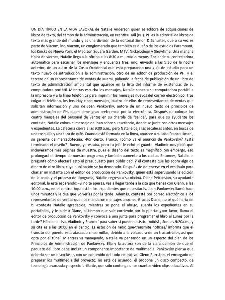 UN DÍA TÍPICO EN LA VIDA LABORAL de Natalie Anderson-1 | PDF