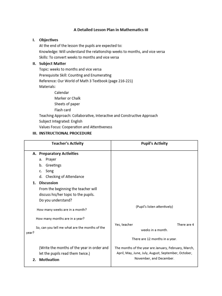 Detailed Lesson Plan (Mathematics) | PDF