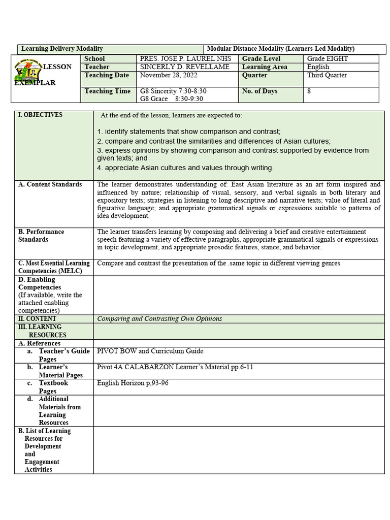 Comparing & Contrasting Using Opinions No.4 | PDF | Learning | Curriculum