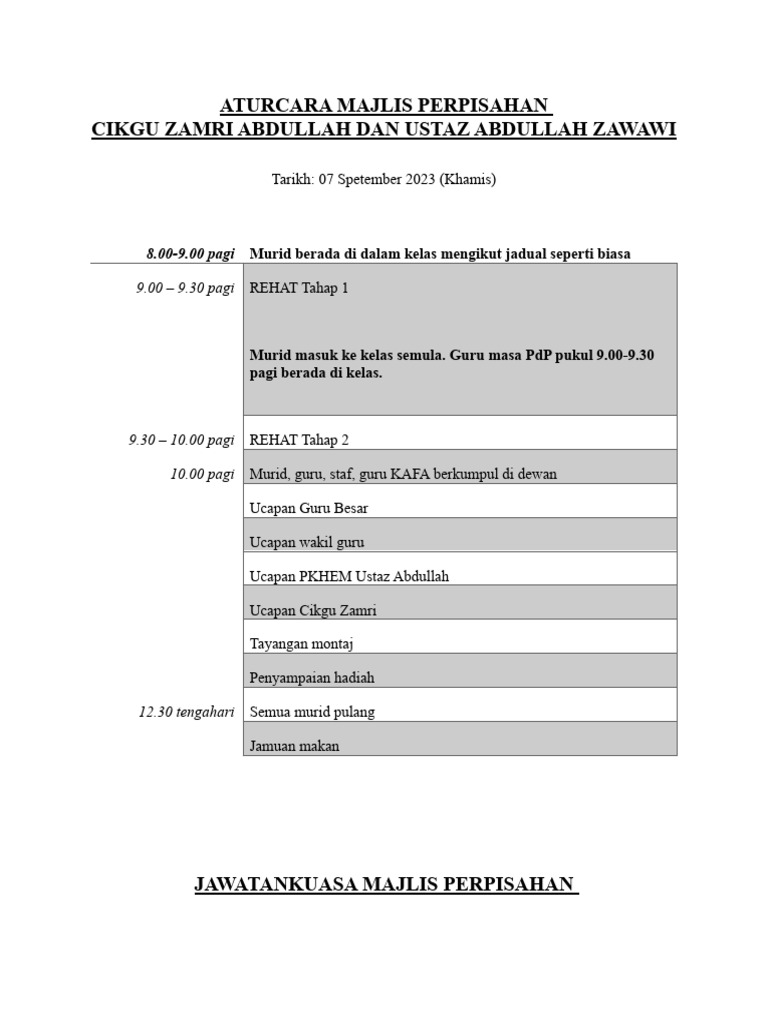 Aturcara Majlis Perpisahan | PDF