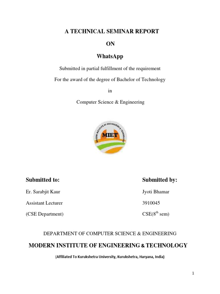 Whatsapp Seminar Report | PDF | Instant Messaging | Computing