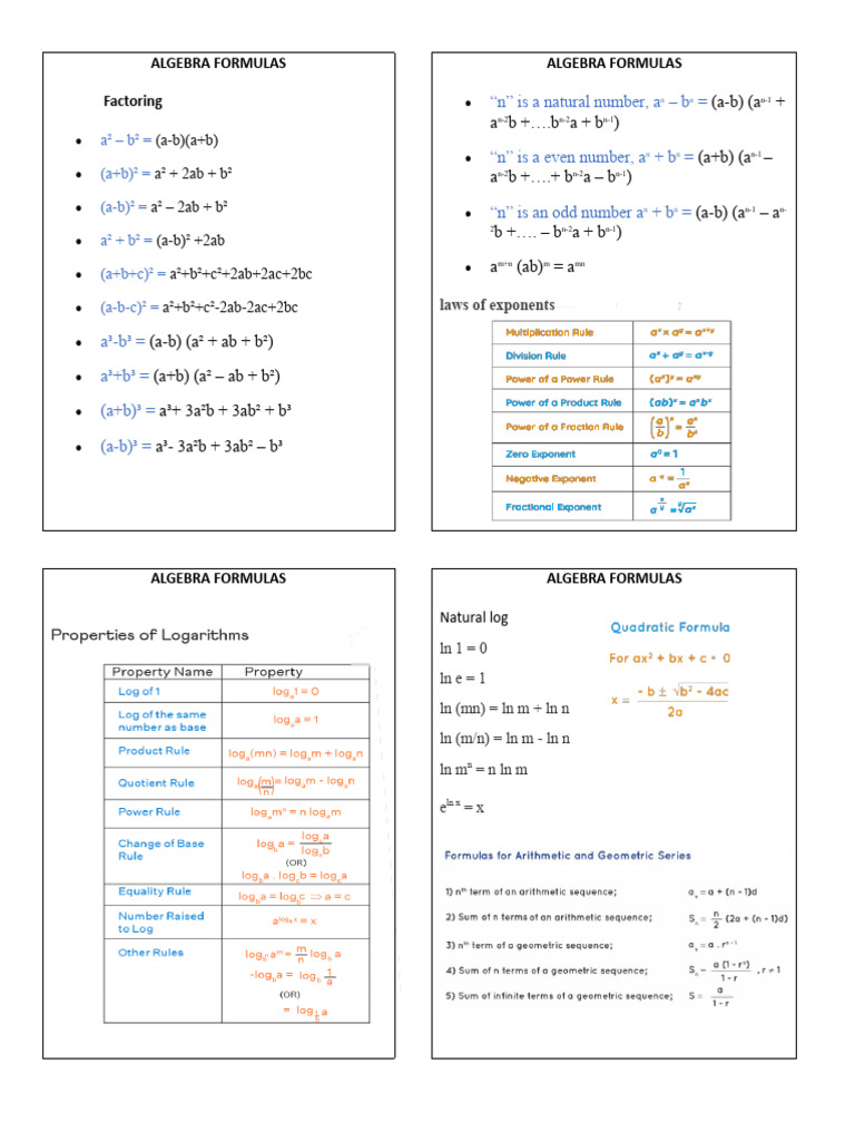 Algebra Formulas | PDF | Area | Length