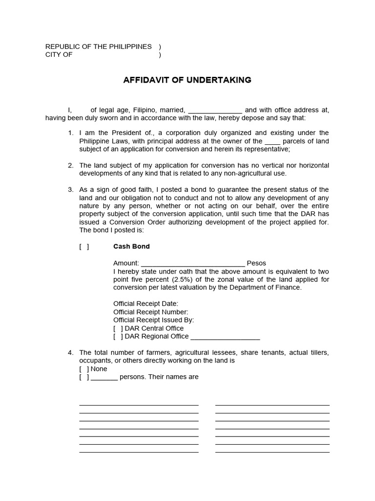 Affidavit for Land Conversion Application | PDF | Bonds (Finance) | Justice