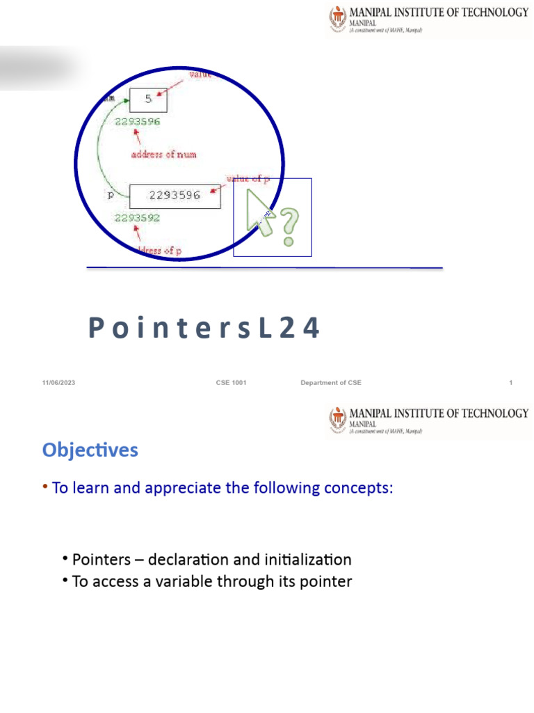 L24 Pointer Basics Pdf Pointer Computer Programming Variable Computer Science
