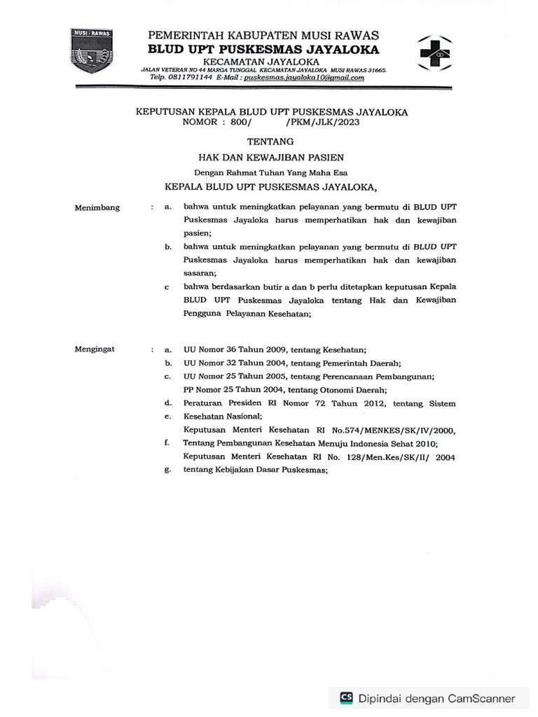 1.1.2.1 SK Hak Dan Kewajiban Pasien | PDF