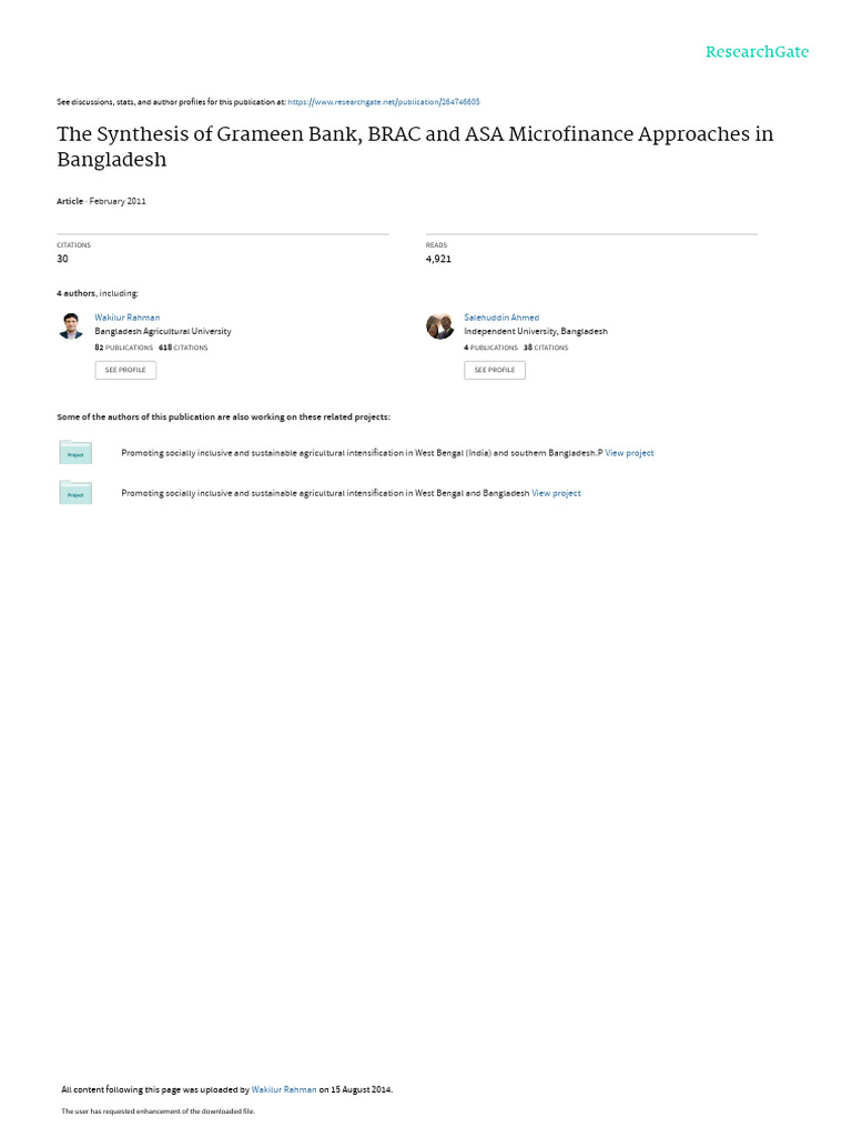 GB, Brac, Asa | PDF | Microfinance | Grameen Bank
