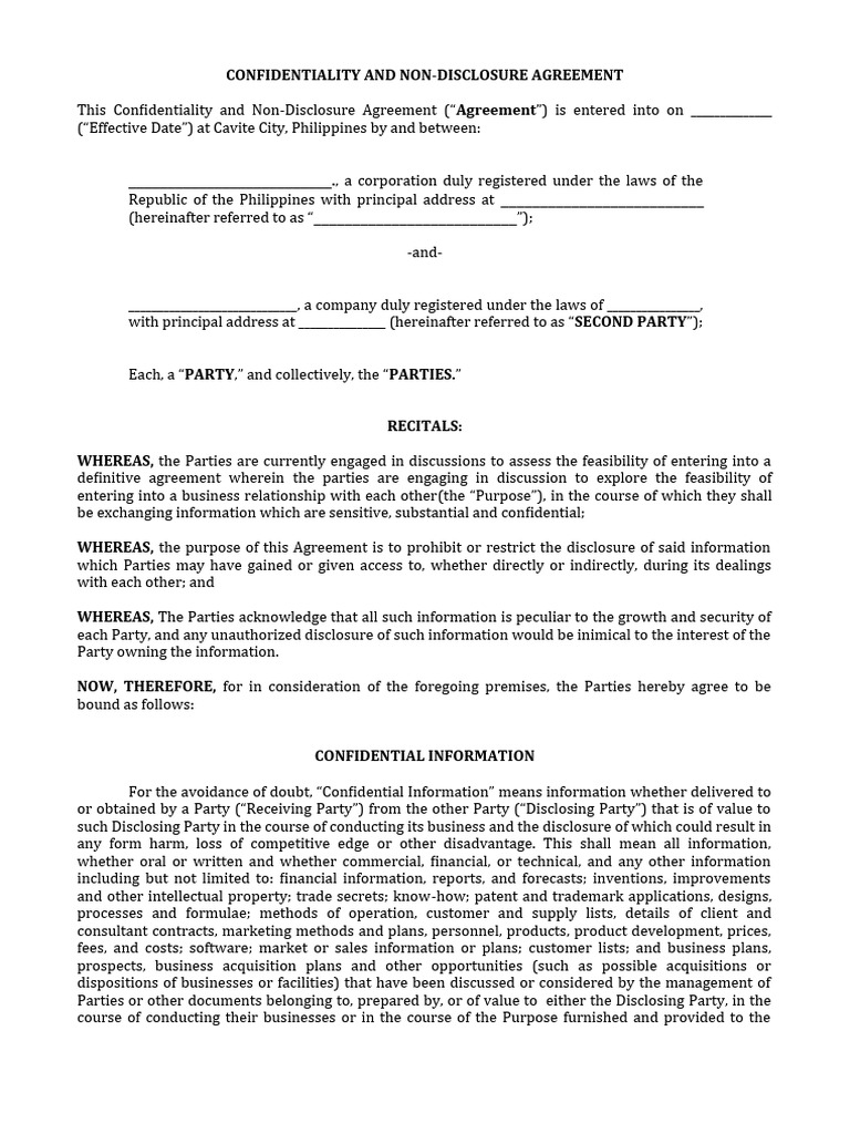 Confidentiality - NDA Sample - CLRB | PDF