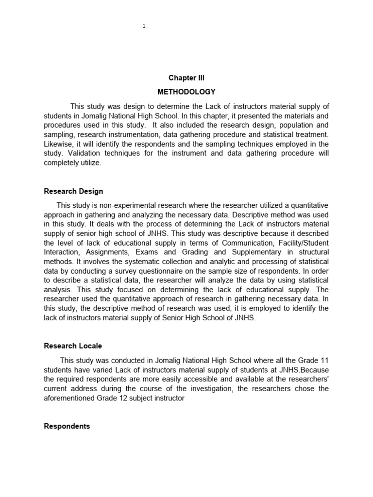 Chapter III | PDF | Survey Methodology | Methodology