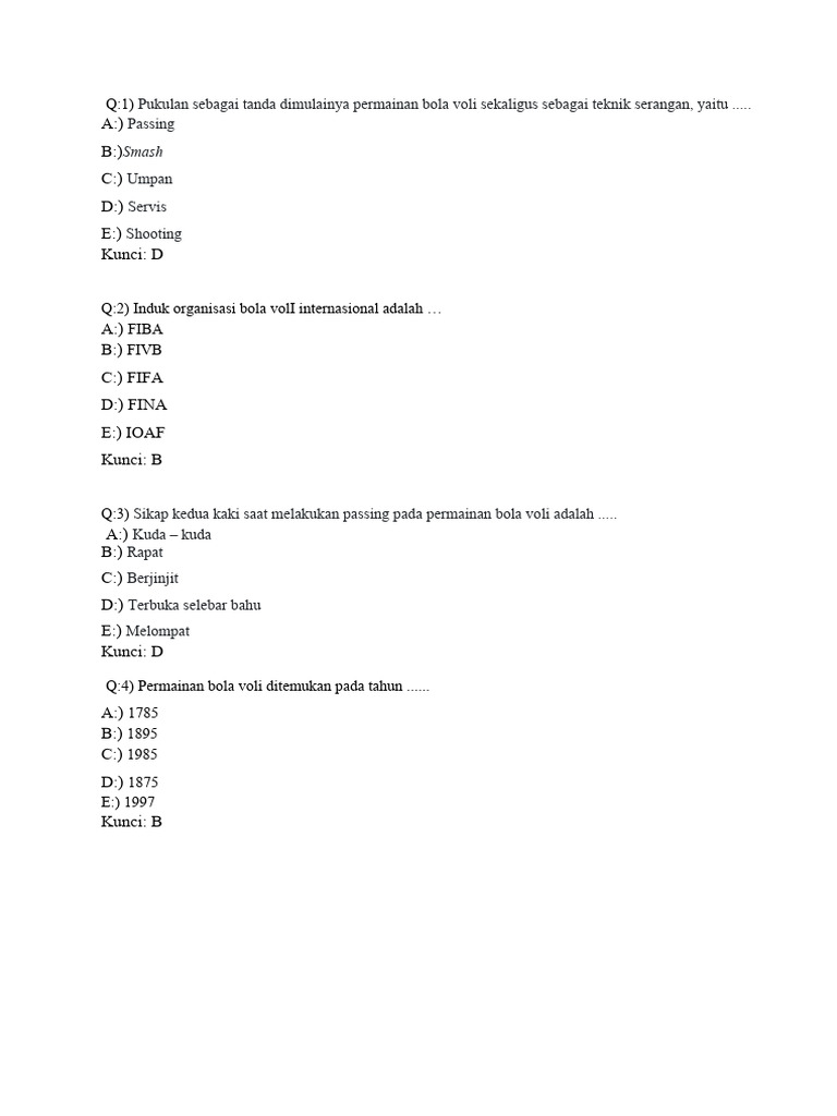 PJOK X Sample Soal CBT | PDF