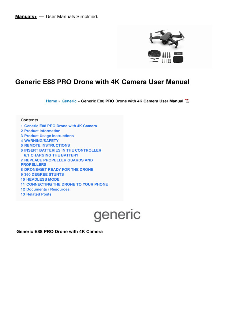 E88 Pro Drone With 4k Camera Manual | PDF