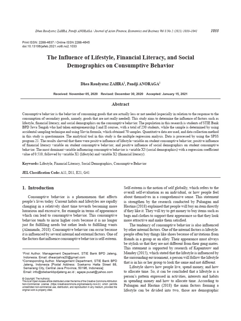 The Influence of Lifestyle, Financial Literacy, and Social Demographics On Consumptive Behavior ...