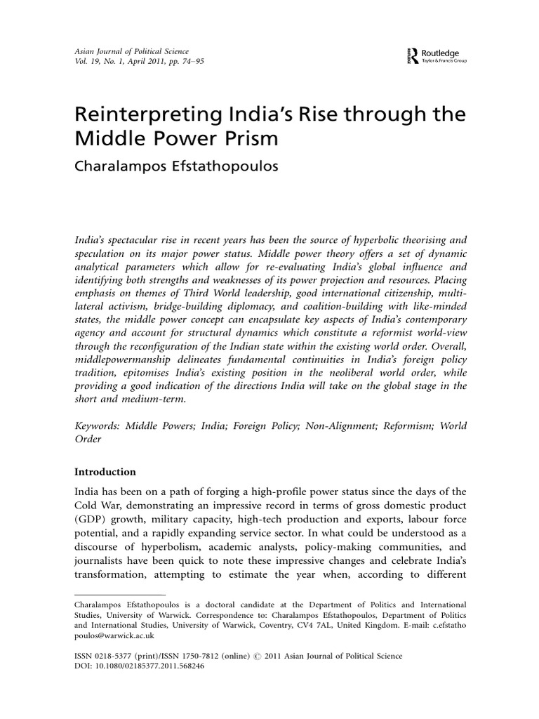 Reinterpreting India's Rise Through The Middle Power Prism | PDF ... Reinterpreting India's Rise Through The Middle Power Prism | PDF ...