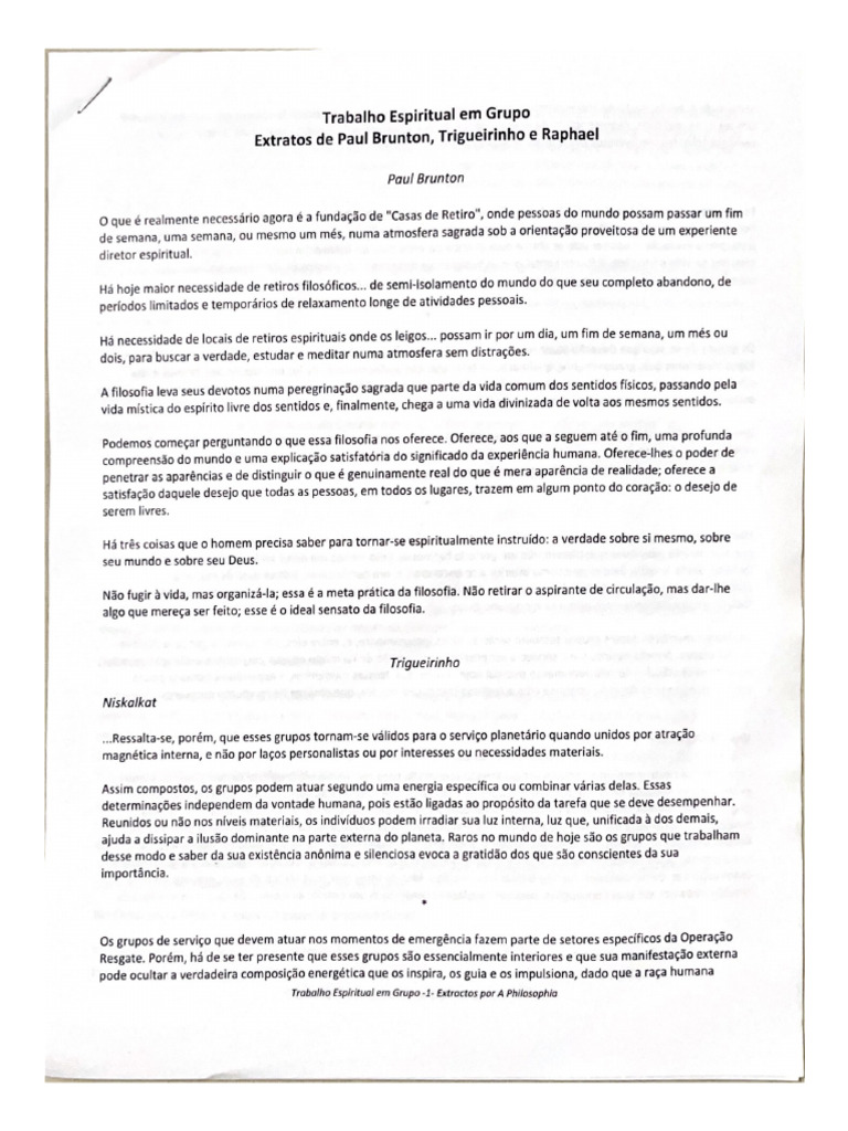 Extratos de Paul Brunton, Trigueirinho e Raphael | PDF