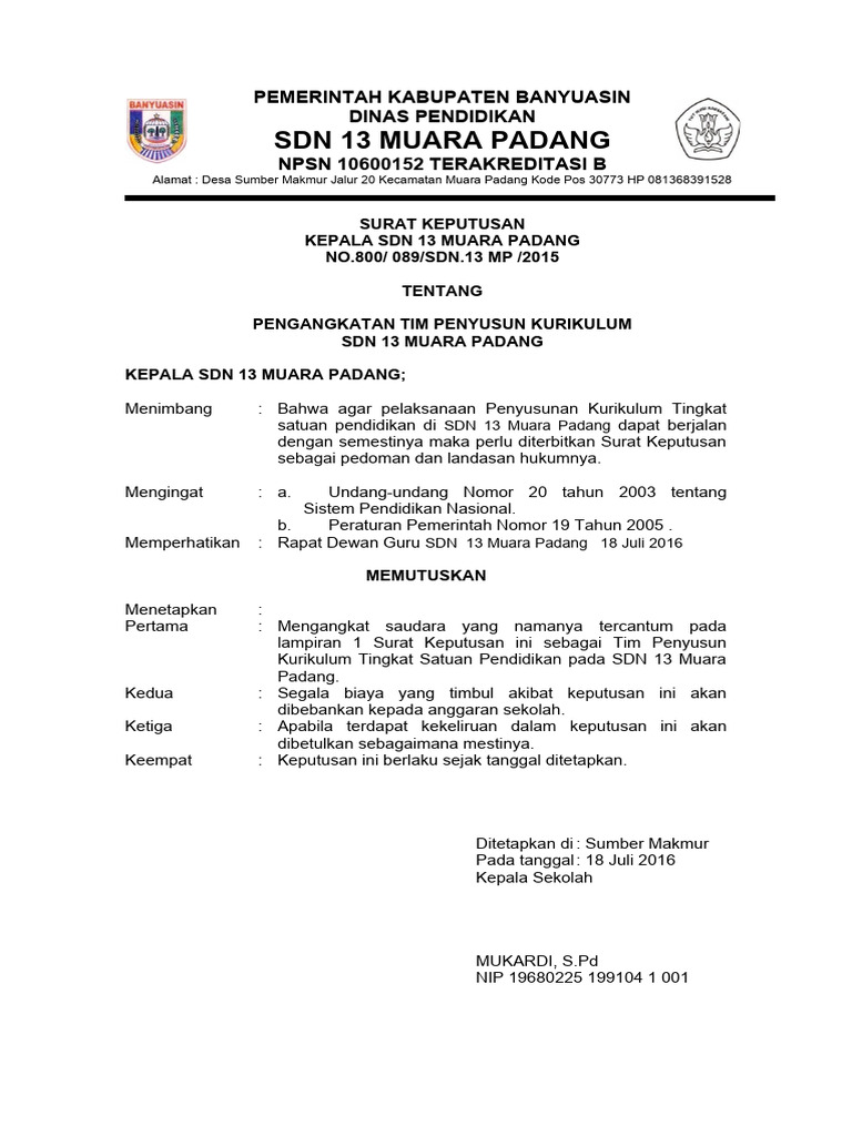 SK Tim Penyusun KTSP | PDF