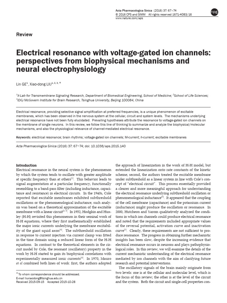 Electrical Resonance With Voltage-Gated Ion Channels | PDF | Neural ...