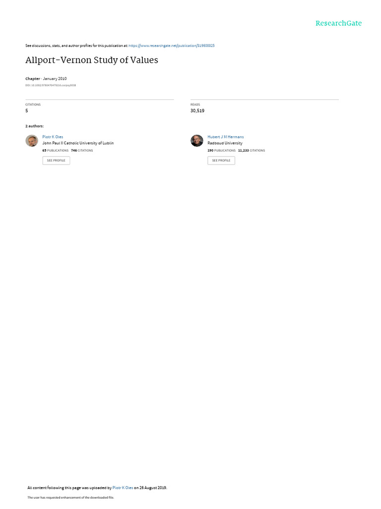 Allport-Vernon Values Study Chapter | PDF