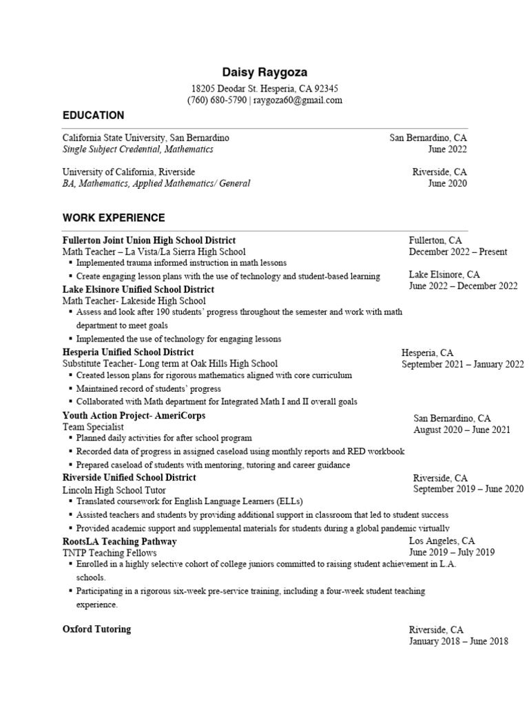 Daisy Raygoza Resume Copy 4 | PDF | Lesson Plan | Mentorship