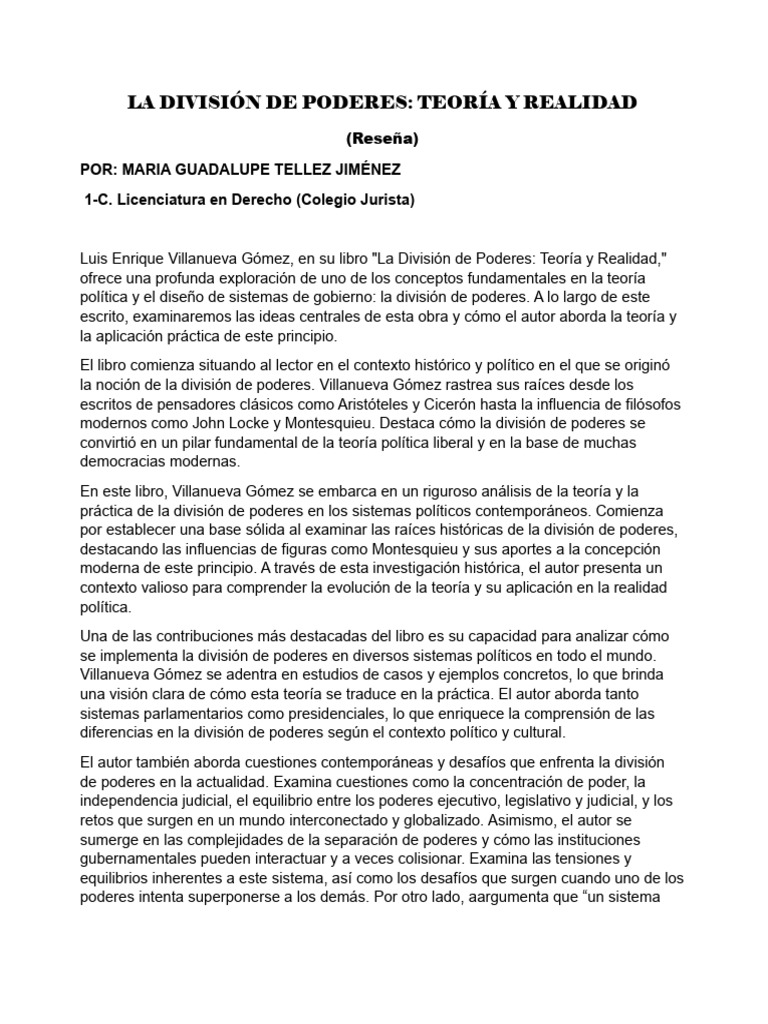 LA DIVISIÓN DE PODERES | PDF | Separación de poderes | Teoría