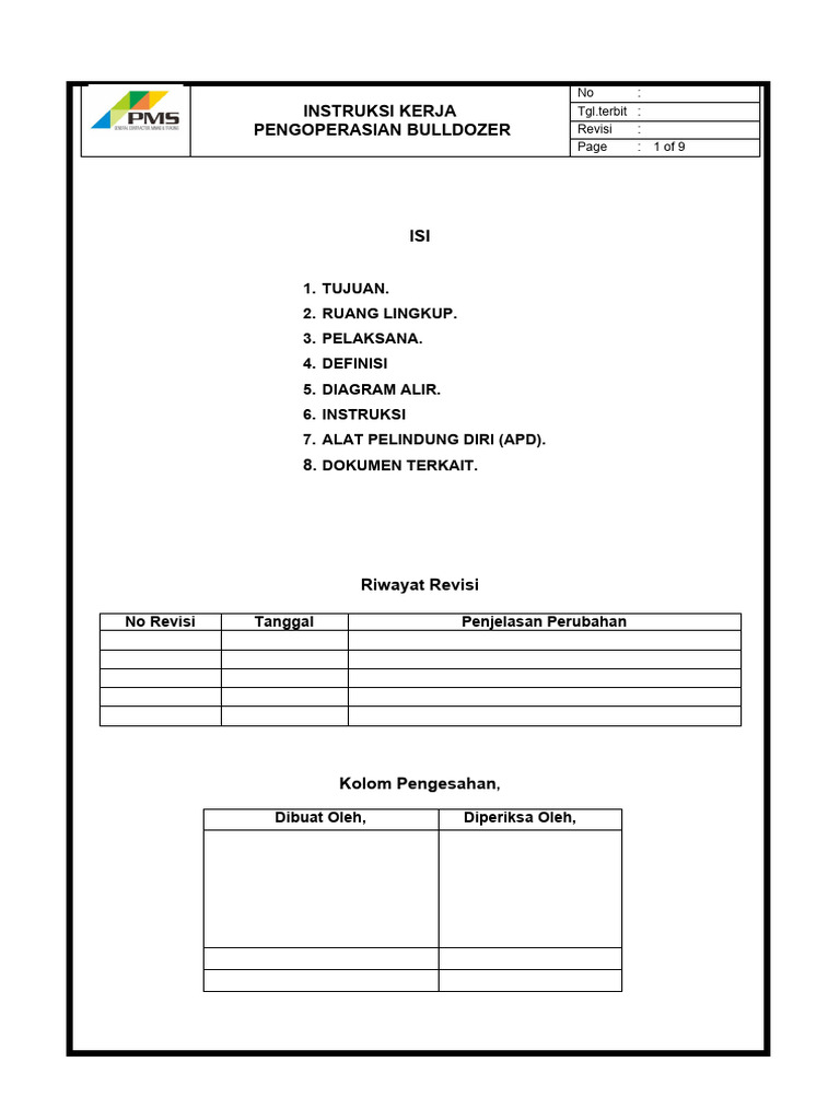 Instruksi Kerja Operasi Dozer | PDF