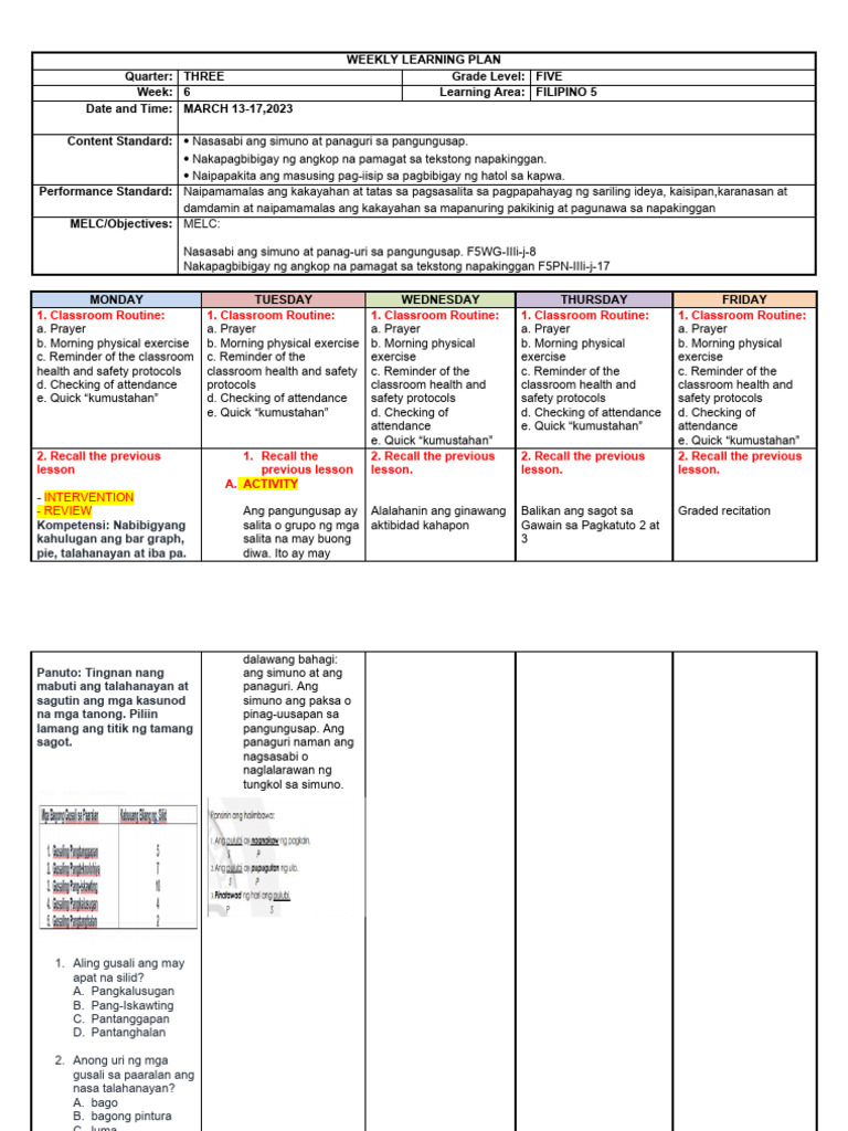 WLP Filipino Q3 W5 | PDF