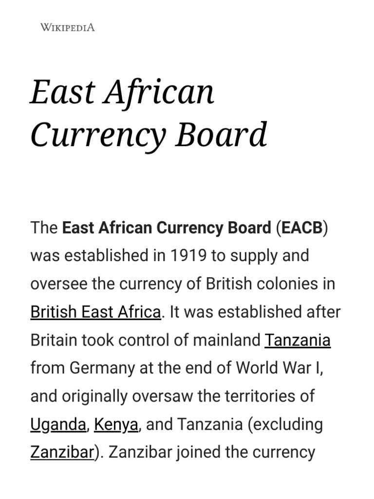 East African Currency Board - Wikipedia | PDF