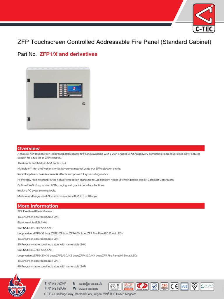 C-TEC ZFP Fire Panel Overview | PDF | Relay | Power Supply