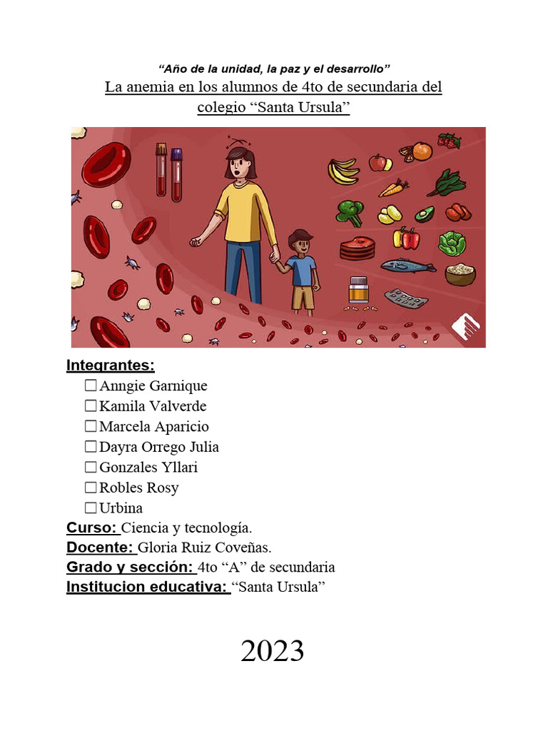 La Anemia en Los Alumnos de 4to de Secundaria Del Colegio "Santa Ursula" | PDF