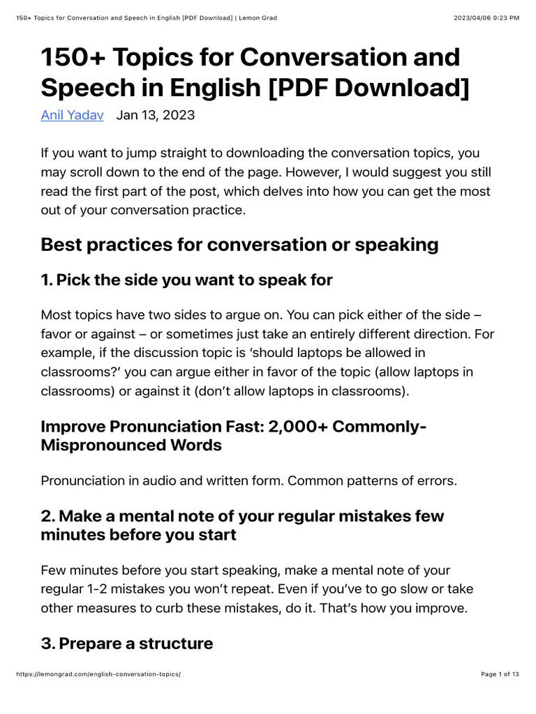 150 Conversation Topics | PDF