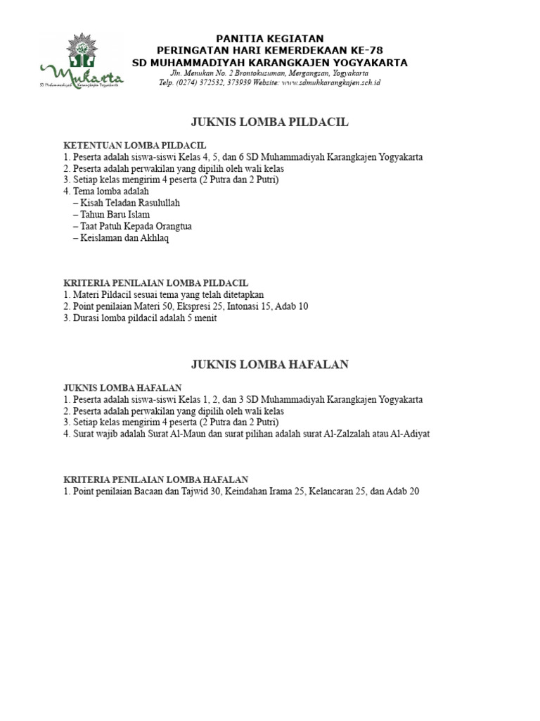 Petunjuk Umum Lomba 17an | PDF