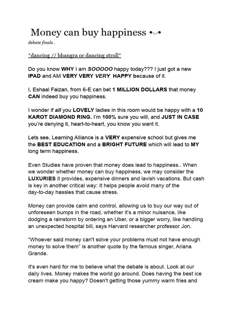Money Can Buy Happiness Debate | PDF