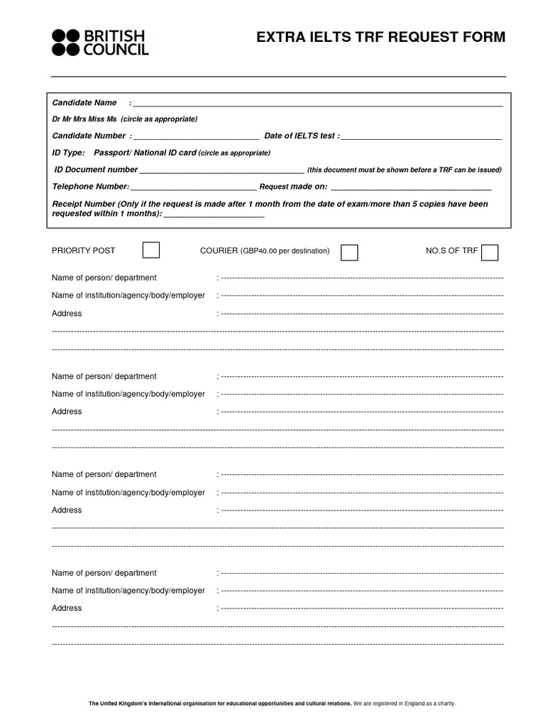 Extra IELTS TRF Request Form | PDF | Government And Personhood