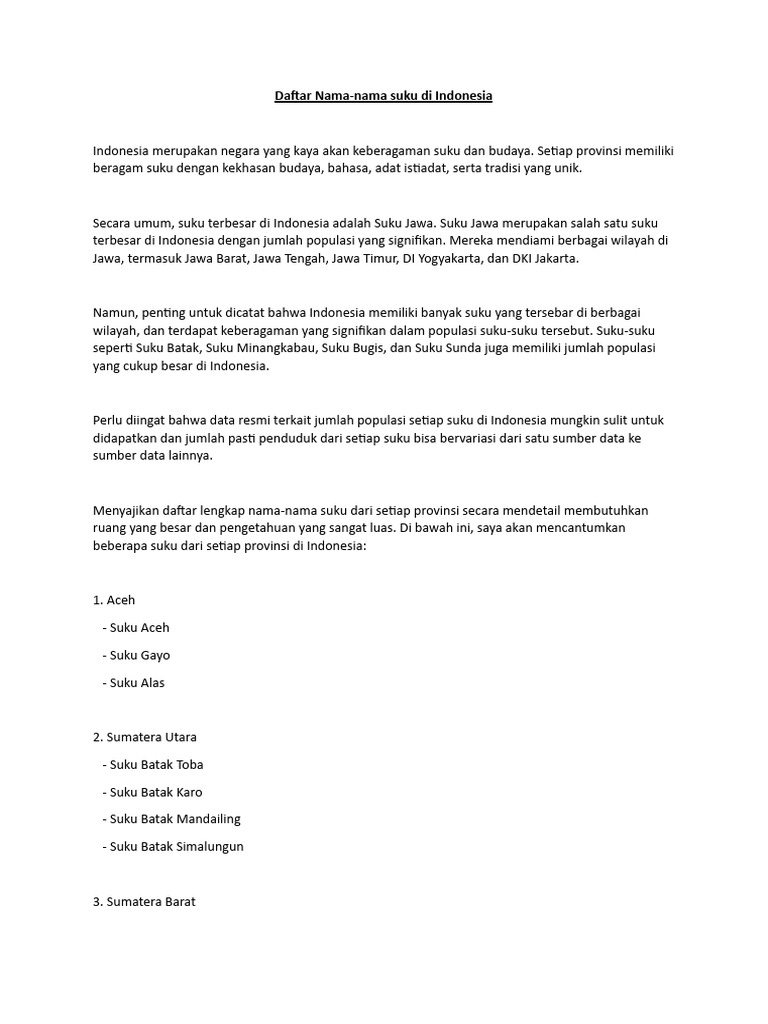 Daftar Nama-Nama Suku Di Indonesia | PDF