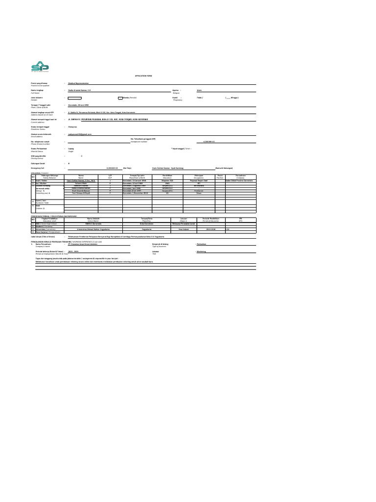 Form Data Diri | PDF