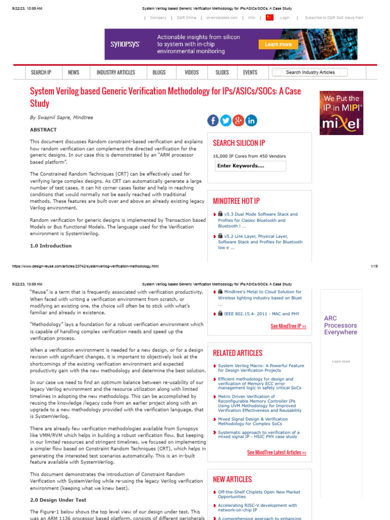 System Verilog Based Generic Verification Methodology For IPs - ASICs - SOCs - A Case Study ...
