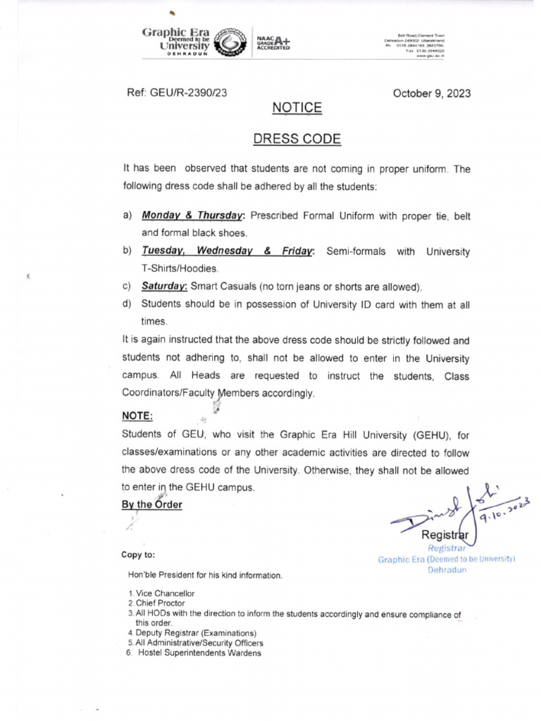 Uniform Dress Code For Students | PDF