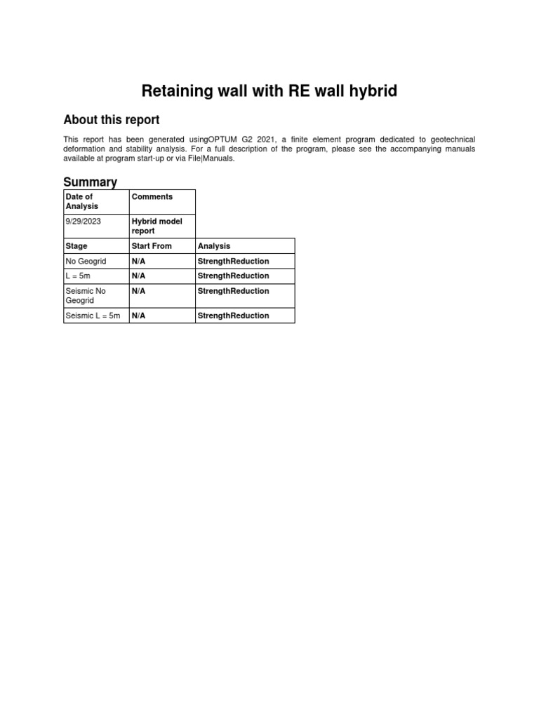 Hybrid Retaining Wall and RE Wall Design and Analysis | PDF ...