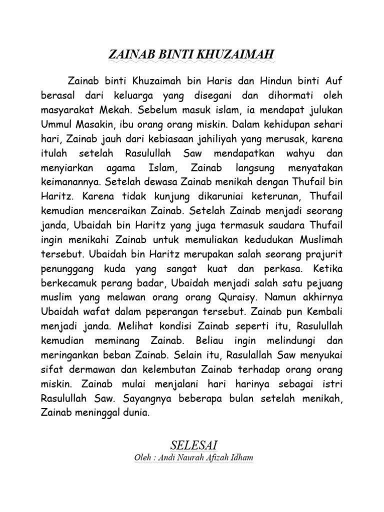 Zainab Binti Khuzaimah | PDF