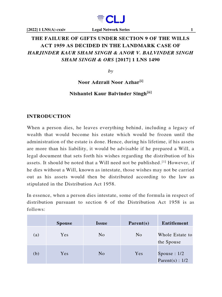 The Failure of Gifts Under Section 9 of The Wills Act 1959-6 | PDF ...