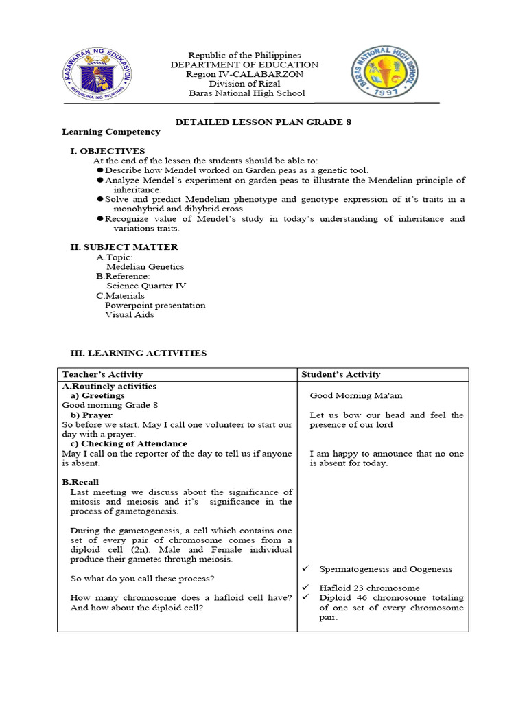 Final Edit of Lesson Plan | PDF | Dominance (Genetics) | Allele